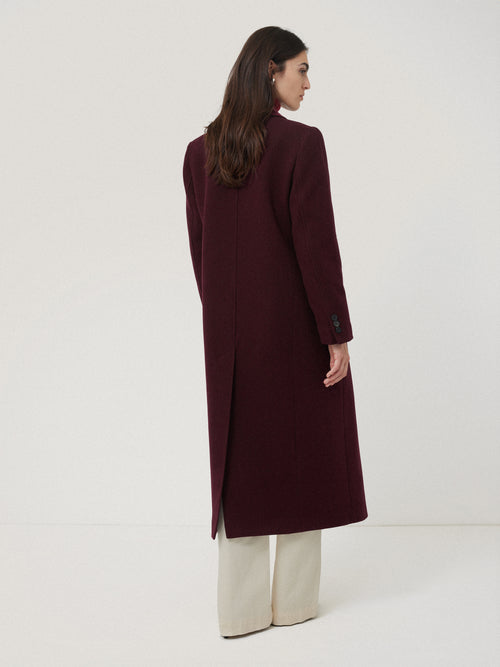 Wool Double Breasted Overcoat | Burgundy – Jigsaw