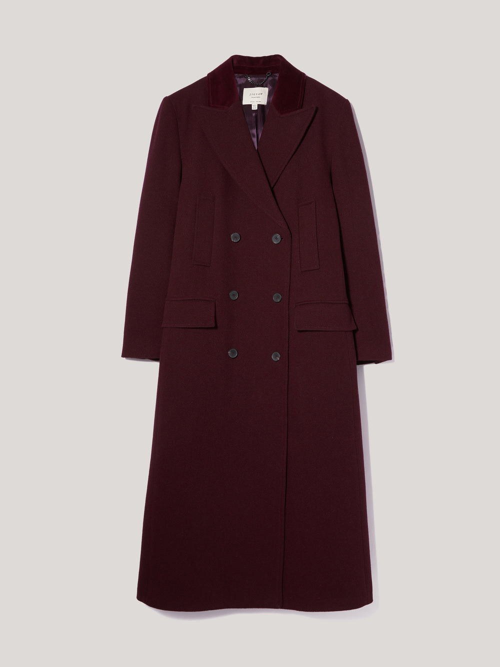 Wool Double Breasted Overcoat | Burgundy – Jigsaw