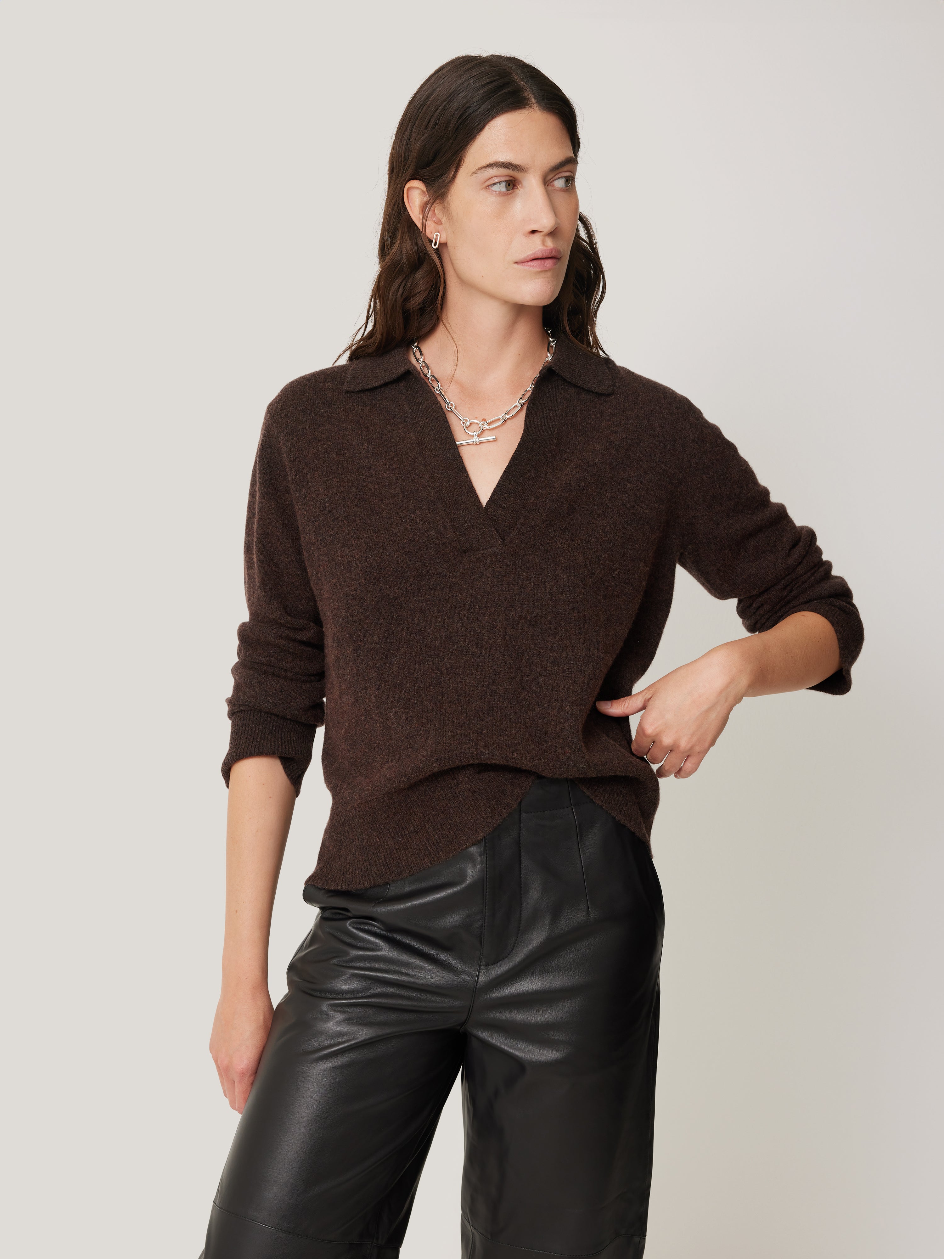 Wool Cashmere Blend Collar Jumper | Brown – Jigsaw