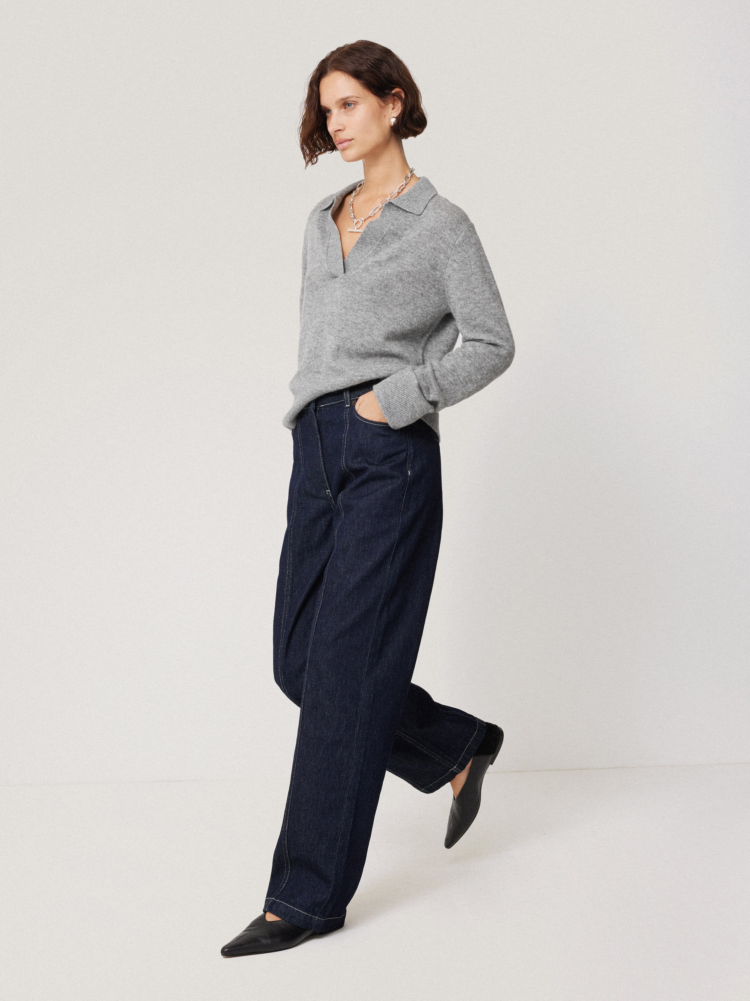 Wool Cashmere Blend Collar Jumper | Light Grey – Jigsaw