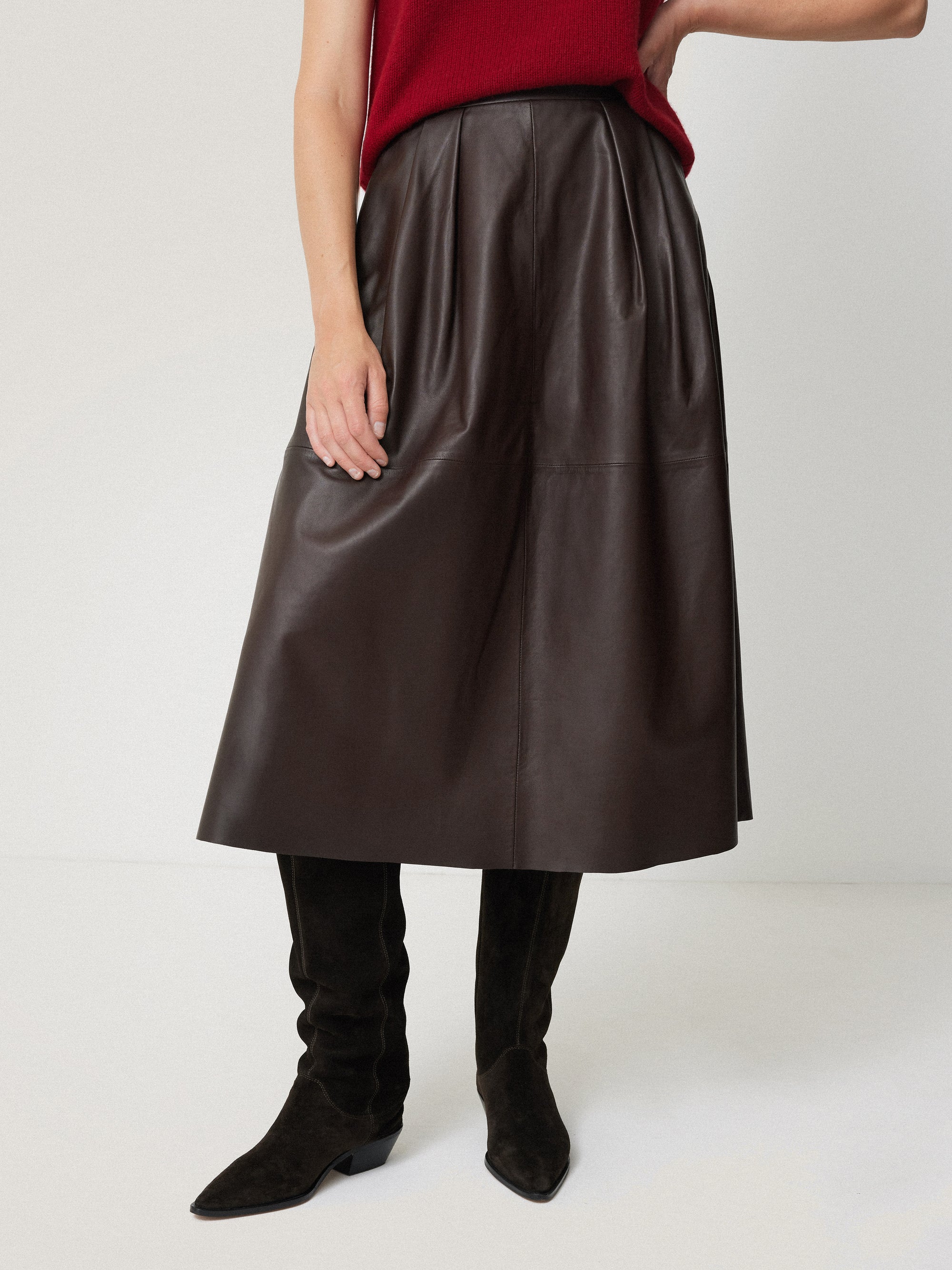 Leather Pleat Midi Skirt | Brown – Jigsaw