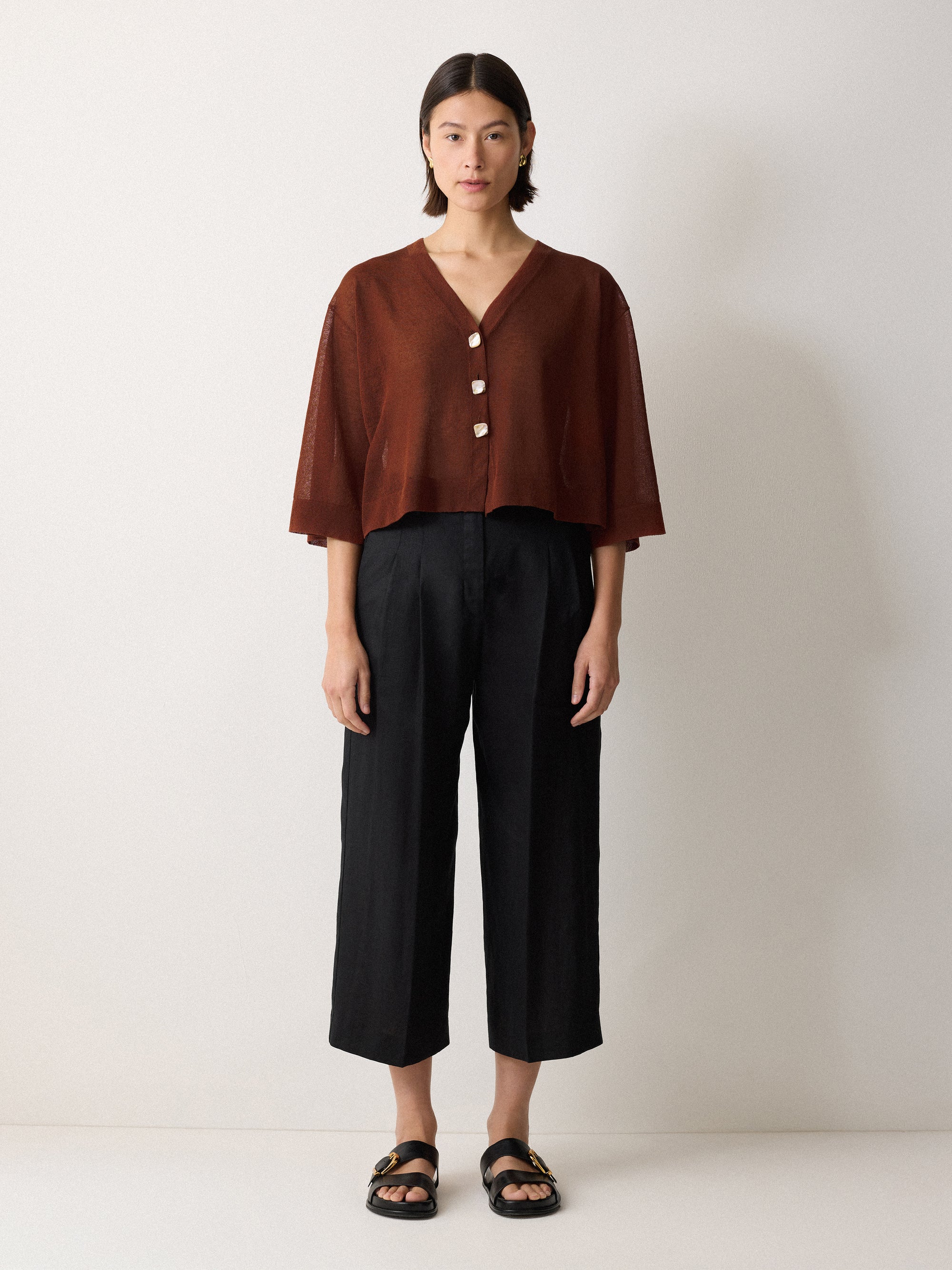 Sheer Linen Blend Cardigan | Brown – Jigsaw