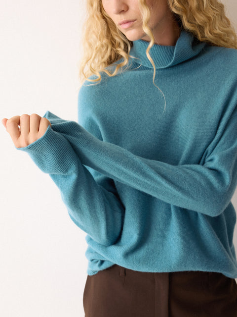 Wool Blend Cocoon Turtle Neck Jumper | Blue – Jigsaw