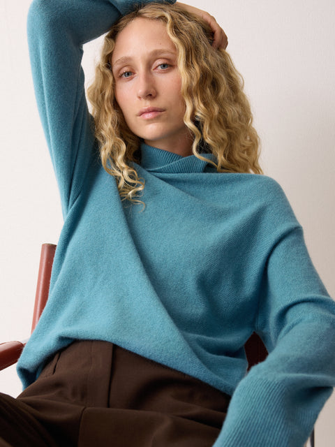 Wool Blend Cocoon Turtle Neck Jumper | Blue – Jigsaw