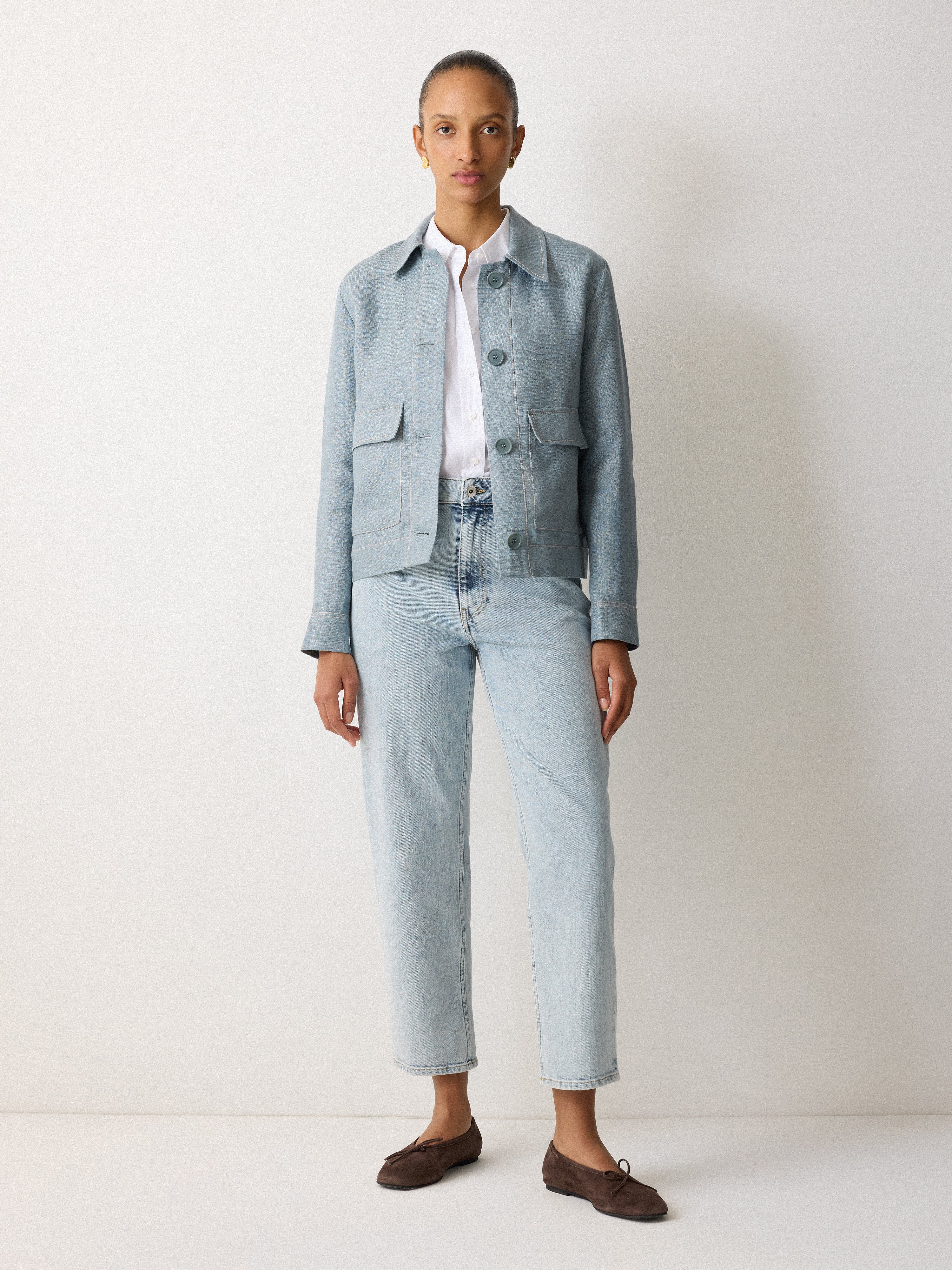 Linen Cropped Utility Jacket | Light Blue – Jigsaw