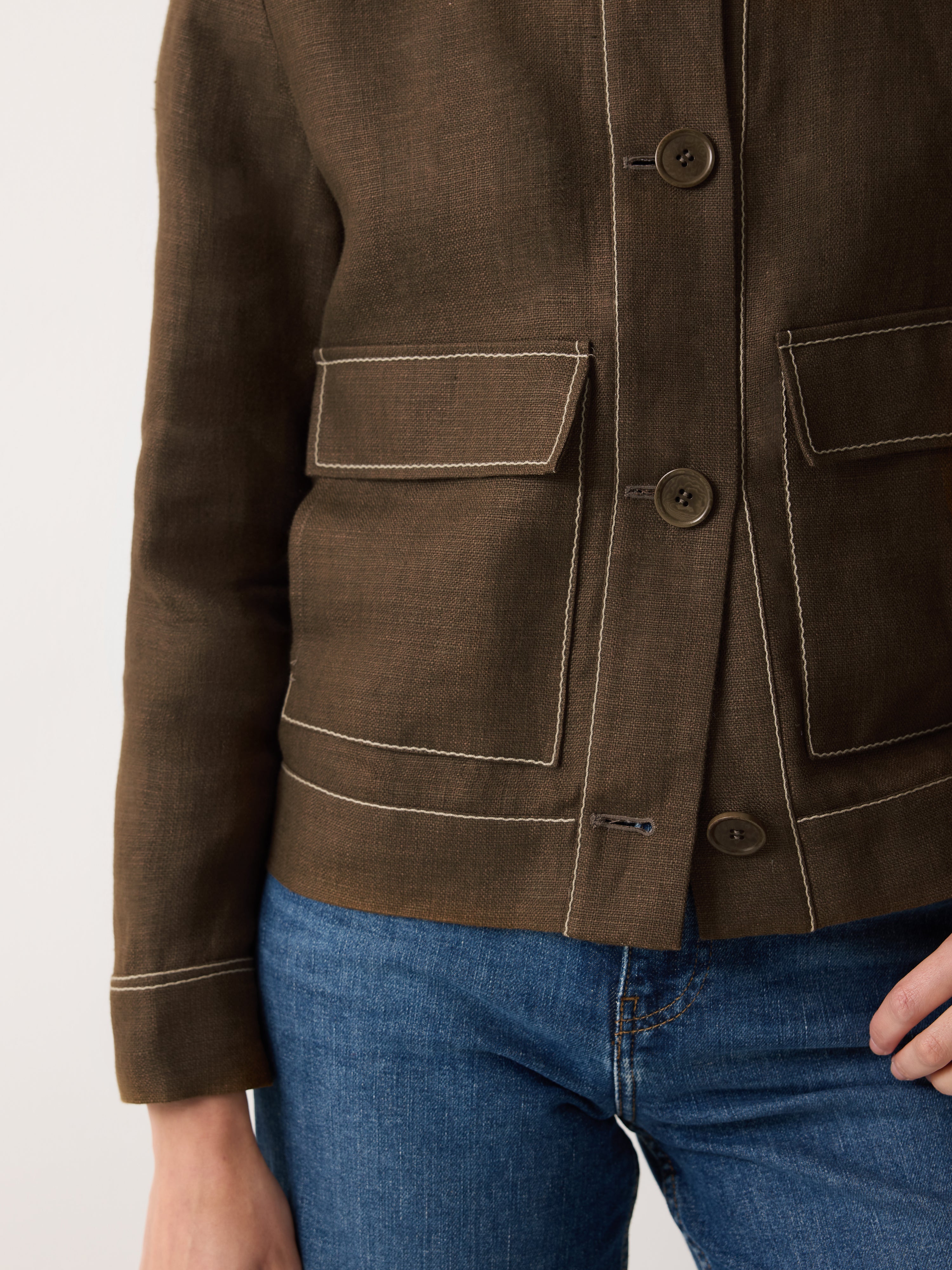 Linen Cropped Utility Jacket | Brown – Jigsaw