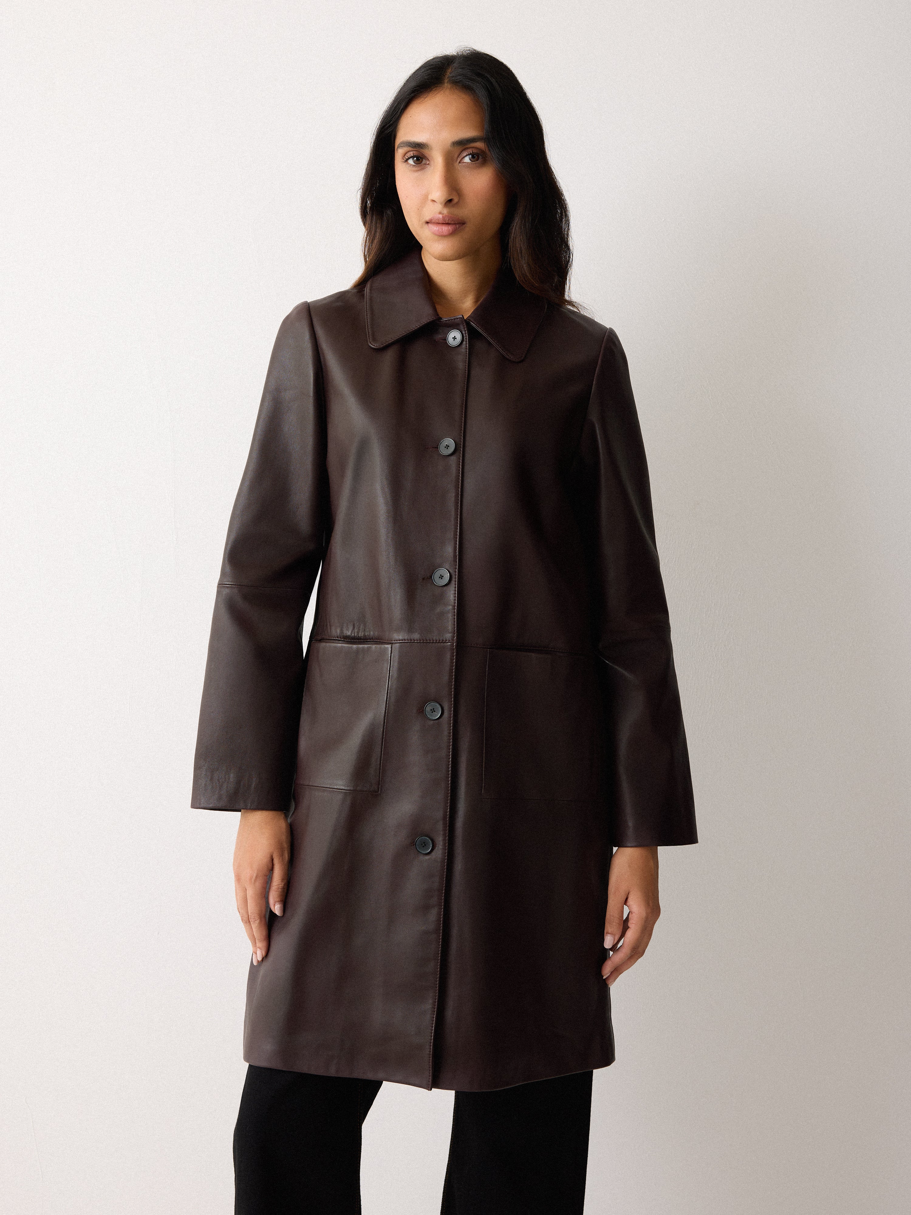 Leather Knee Length Coat | Purple – Jigsaw