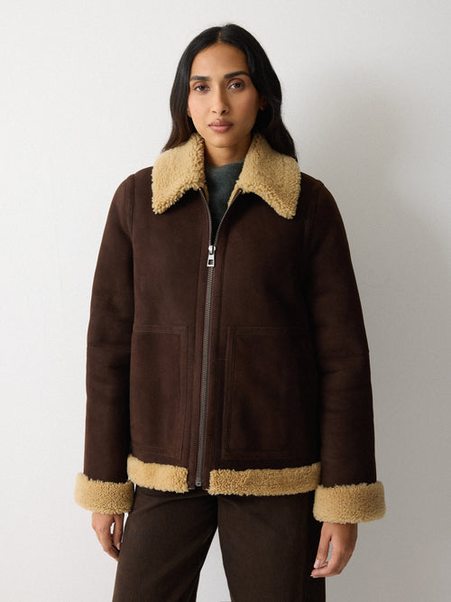 Italian Merino Shearling Coat | Brown – Jigsaw