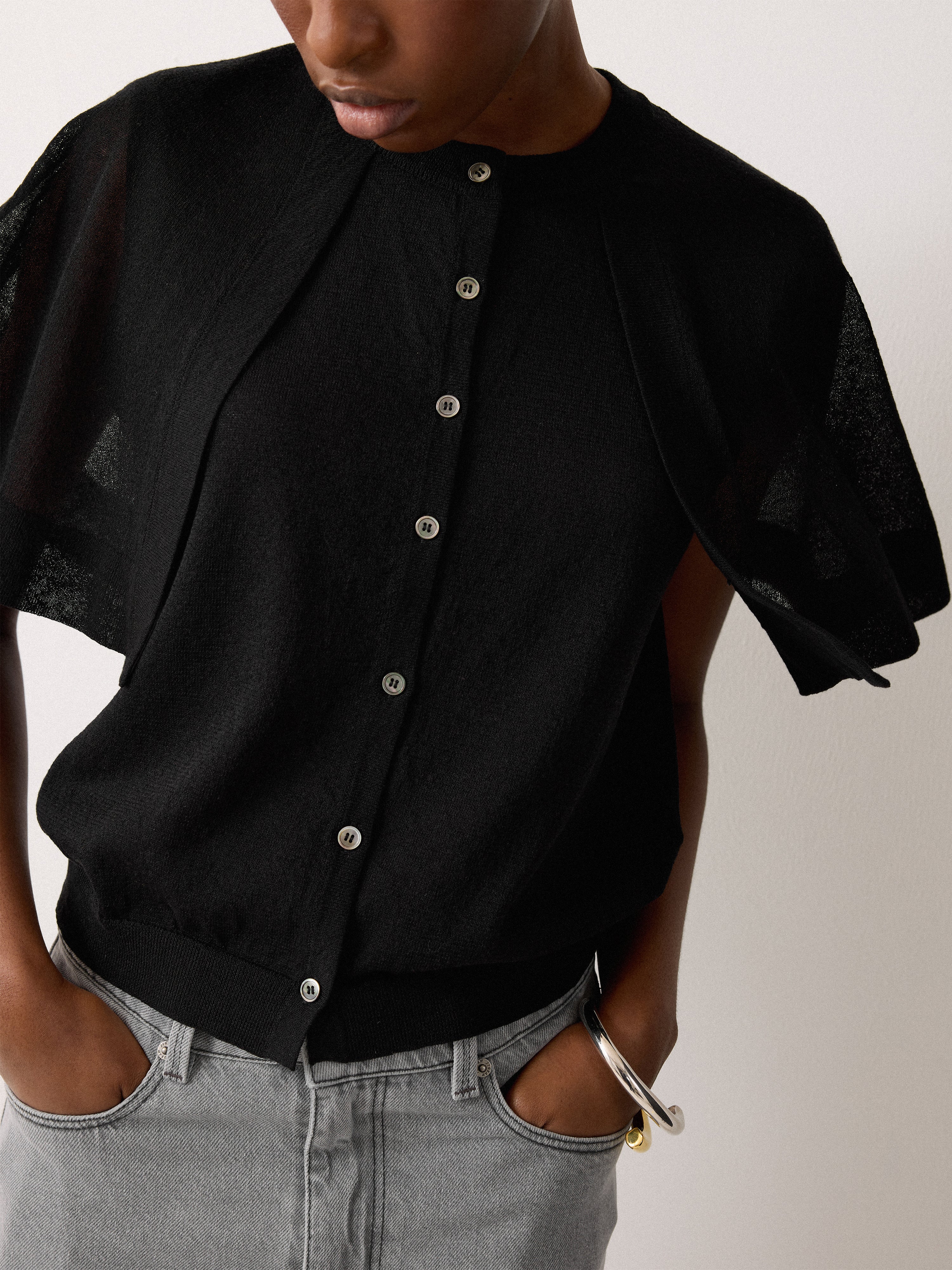 Sheer Cardi Cape Top | Black – Jigsaw