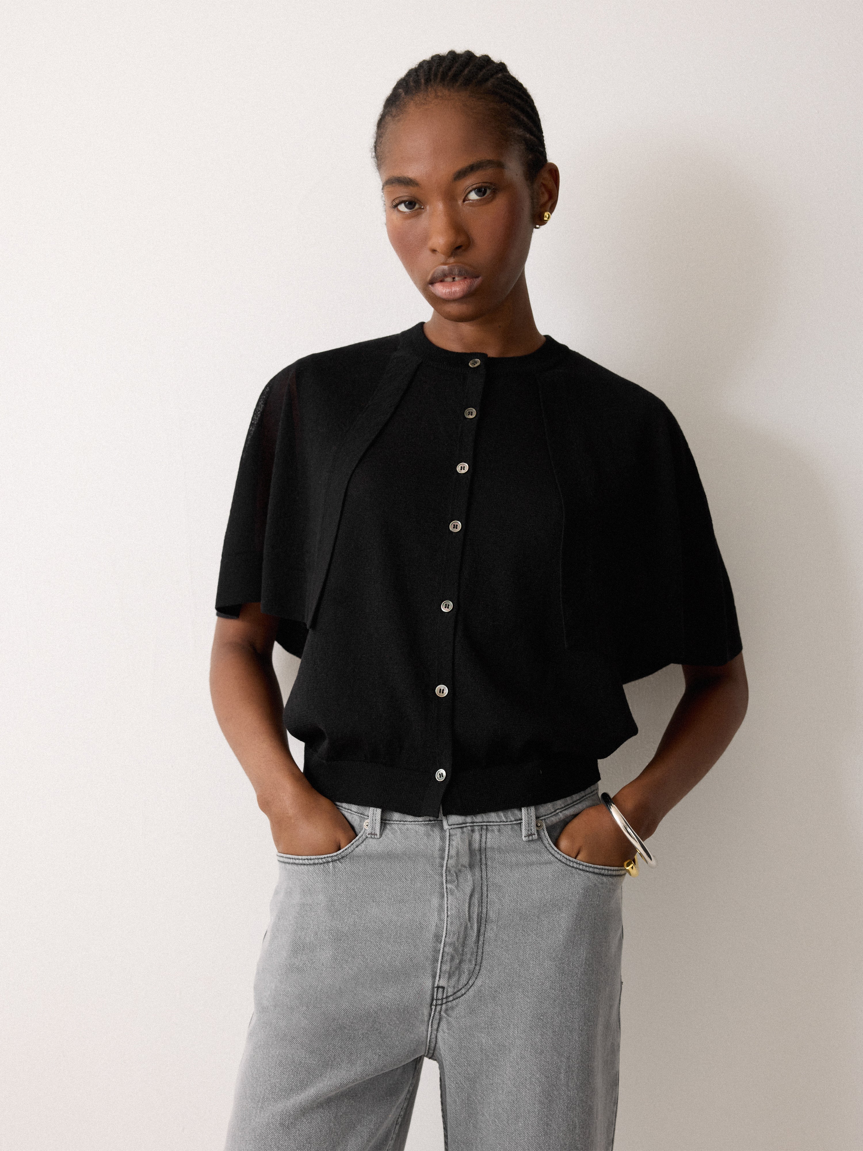 Sheer Cardi Cape Top | Black – Jigsaw