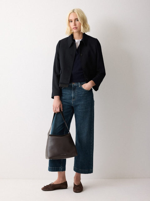 Wool Cashmere Blend Collar Top | Navy – Jigsaw