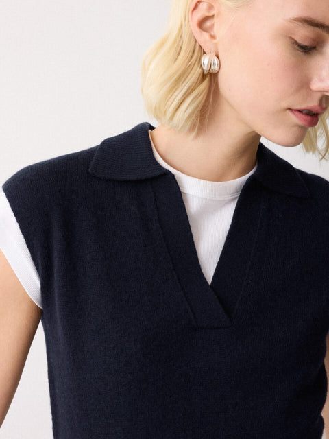 Wool Cashmere Blend Collar Top | Navy – Jigsaw