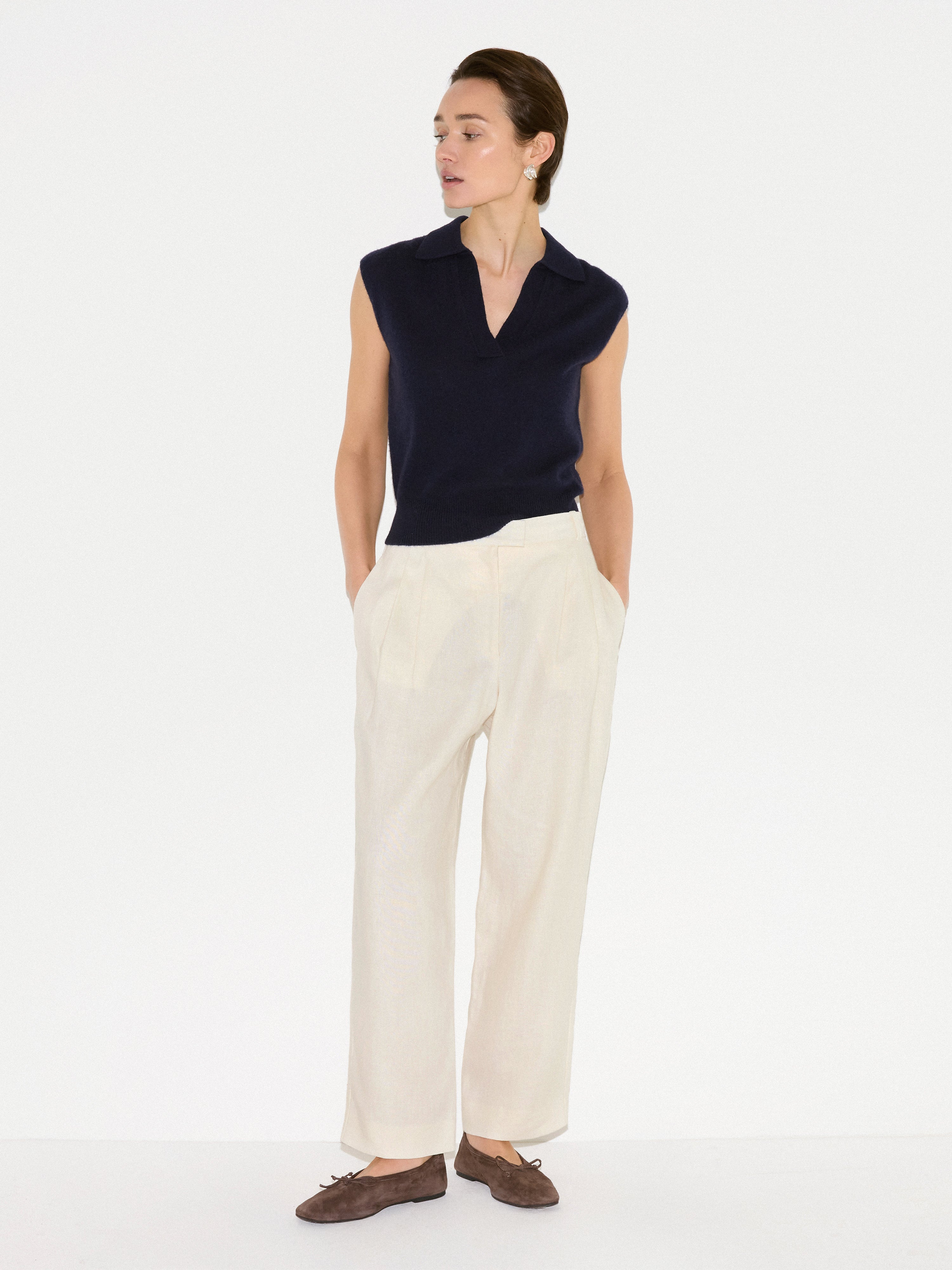 Wool Cashmere Blend Collar Top | Navy – Jigsaw