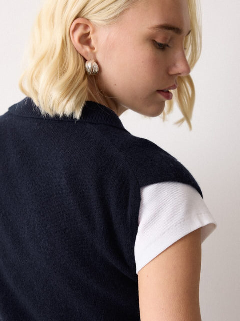 Wool Cashmere Blend Collar Top | Navy – Jigsaw