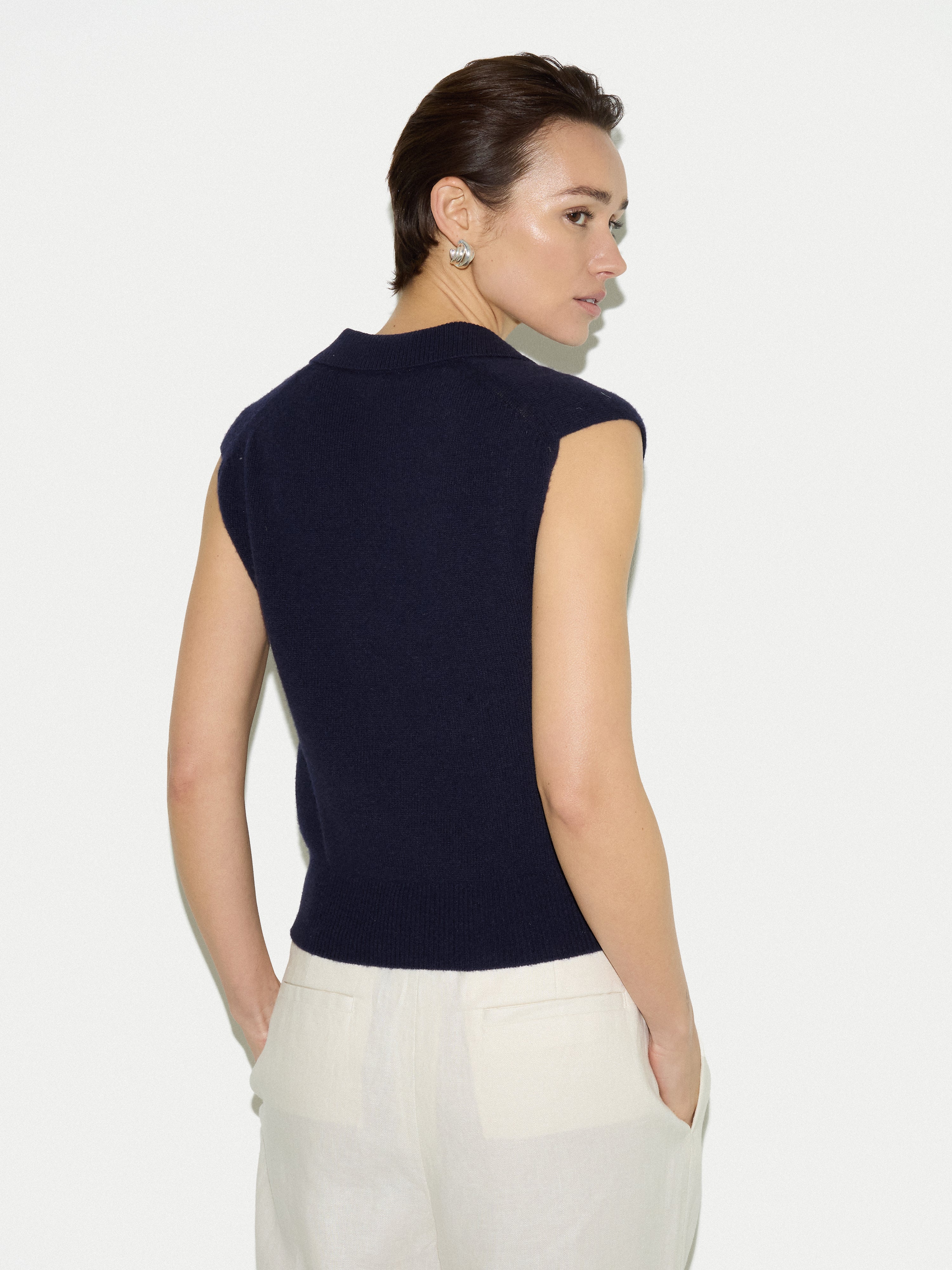 Wool Cashmere Blend Collar Top | Navy – Jigsaw