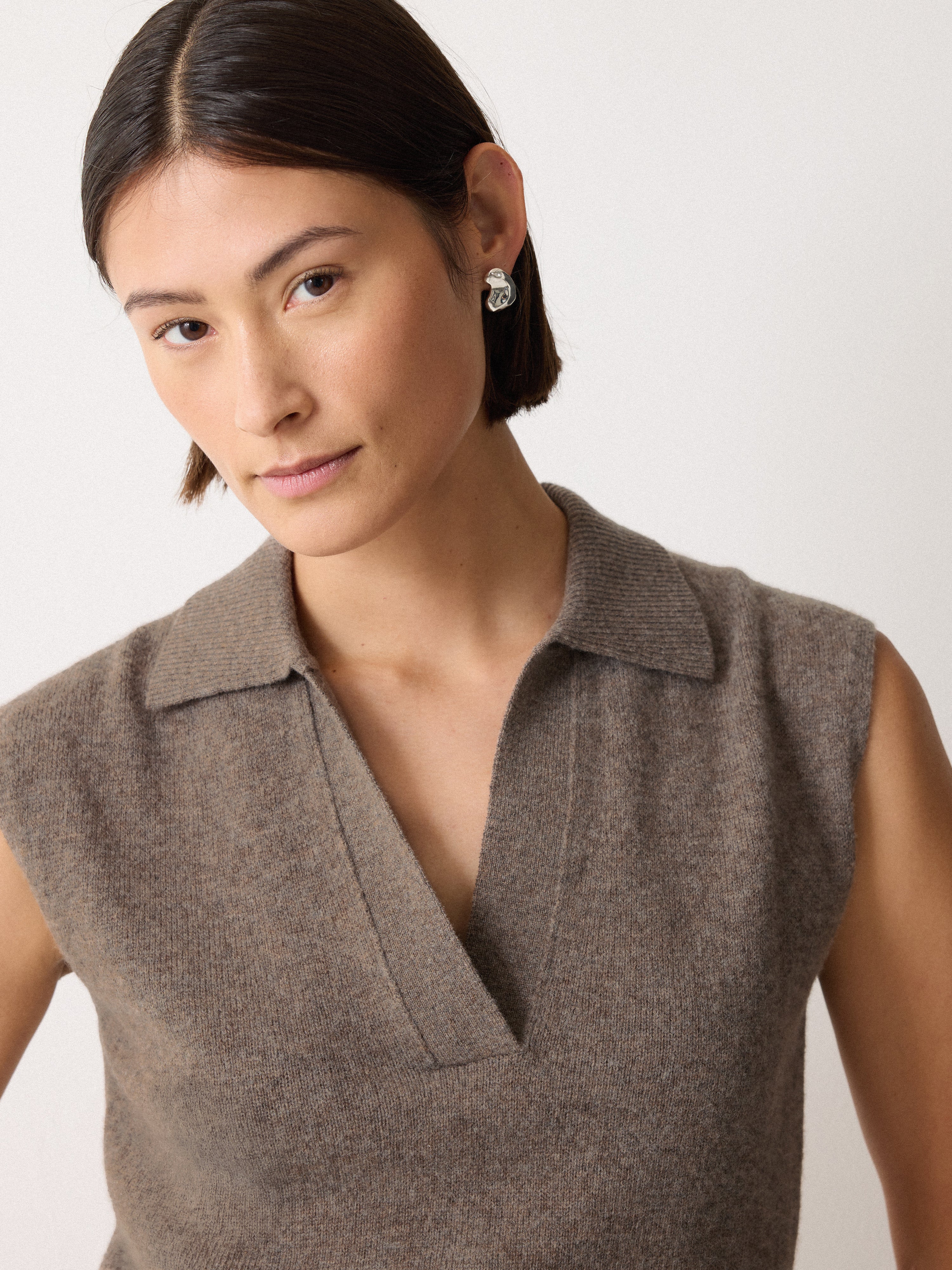Wool Cashmere Blend Collar Top | Taupe – Jigsaw