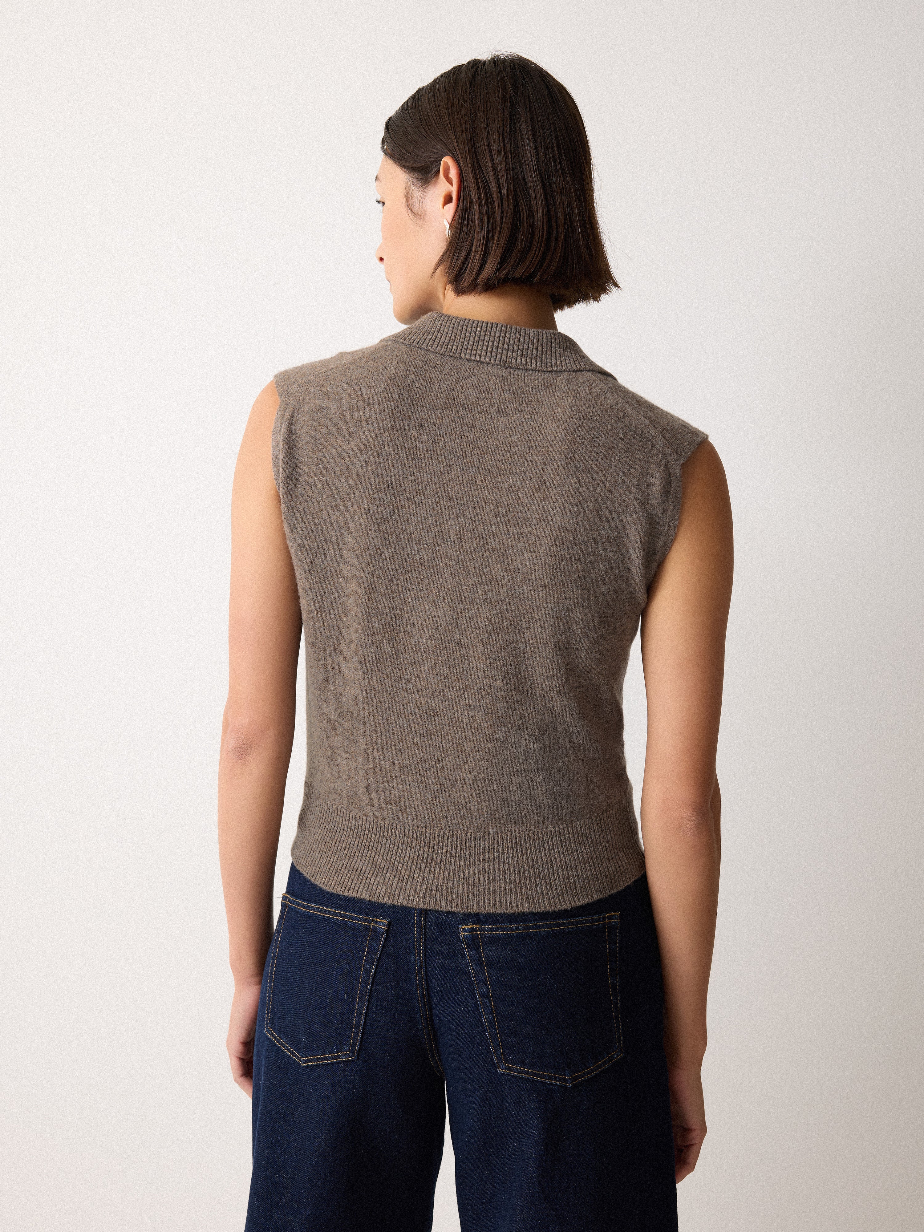Wool Cashmere Blend Collar Top | Taupe – Jigsaw