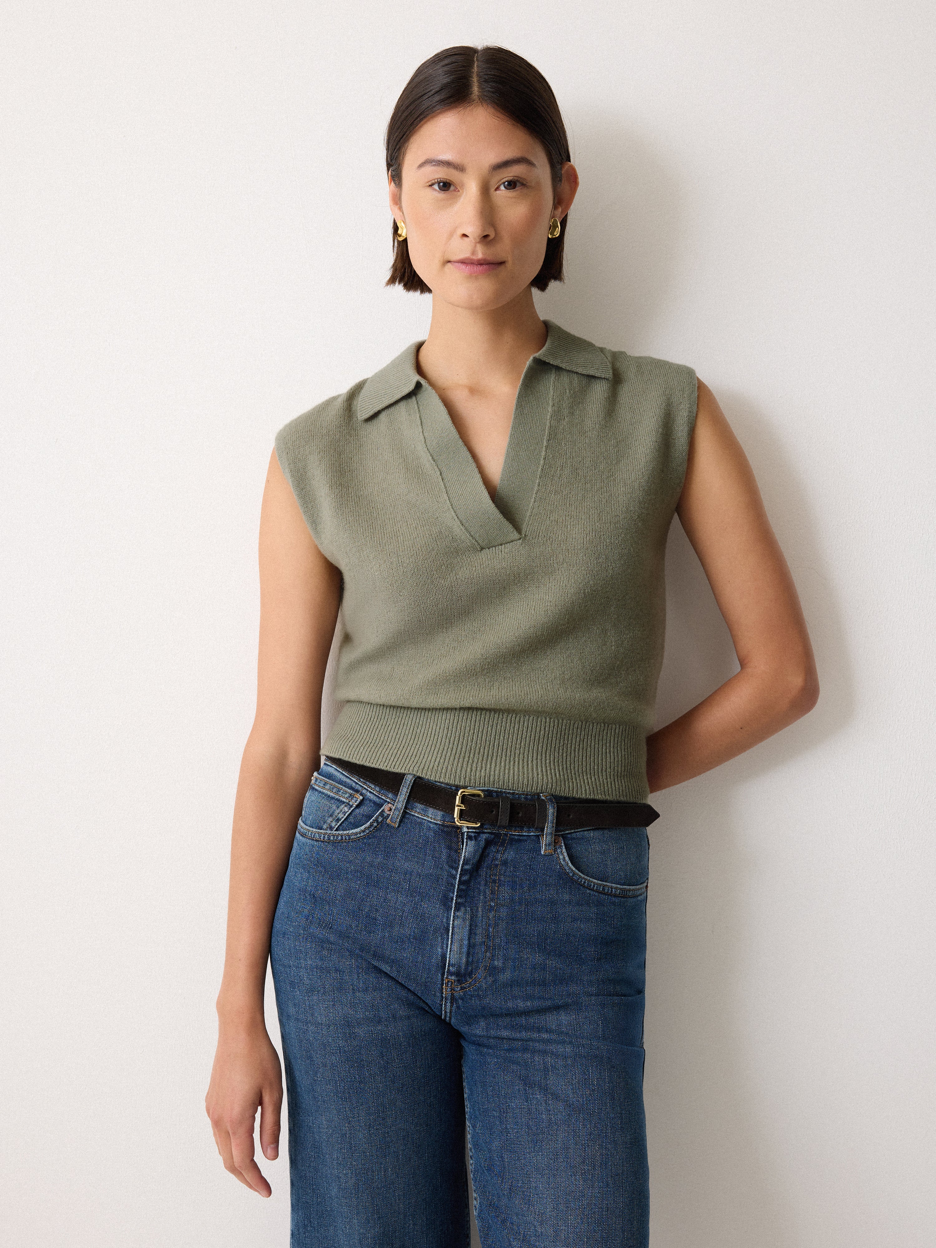 Wool Cashmere Blend Collar Top | Green – Jigsaw