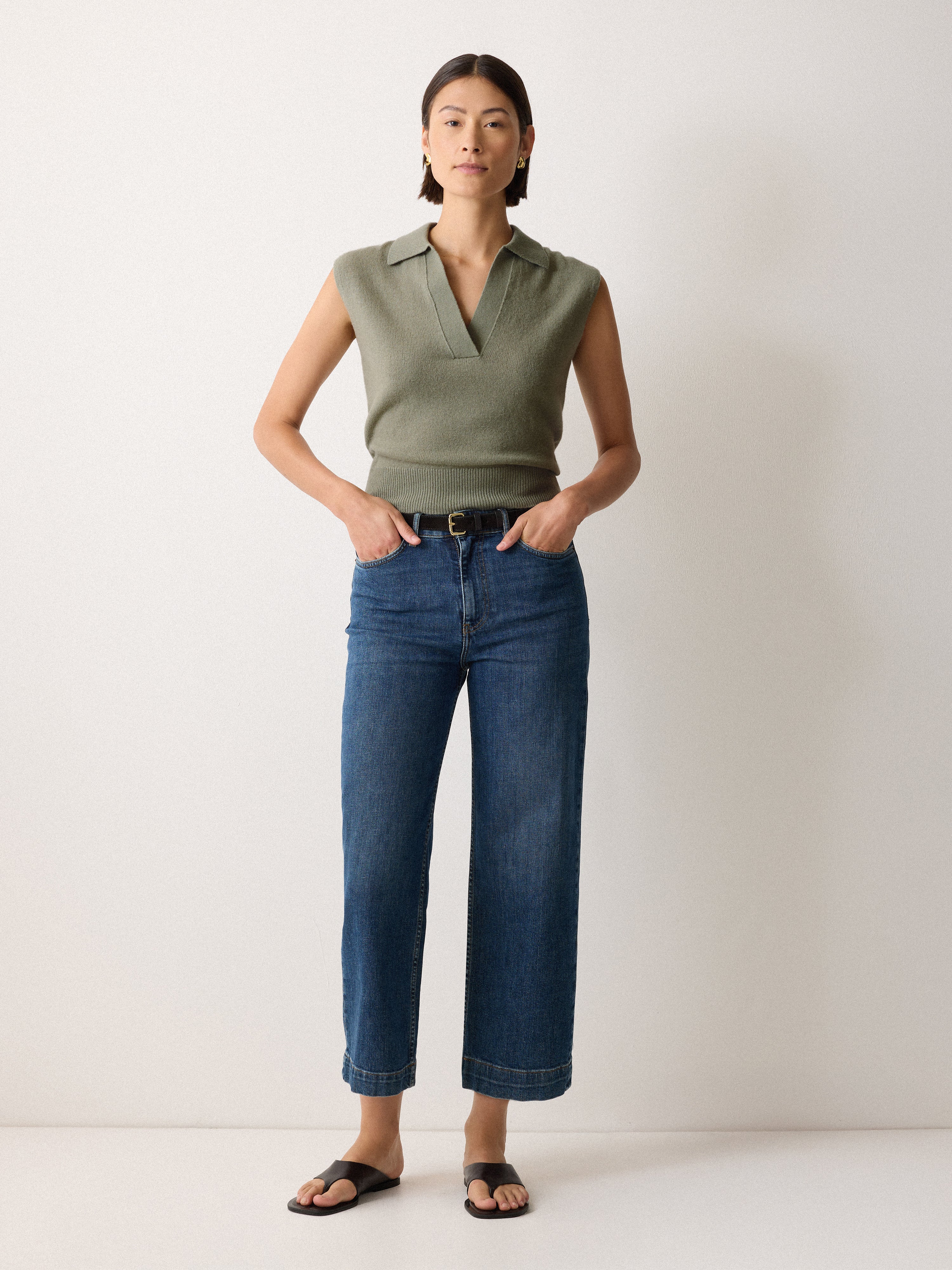 Wool Cashmere Blend Collar Top | Green – Jigsaw
