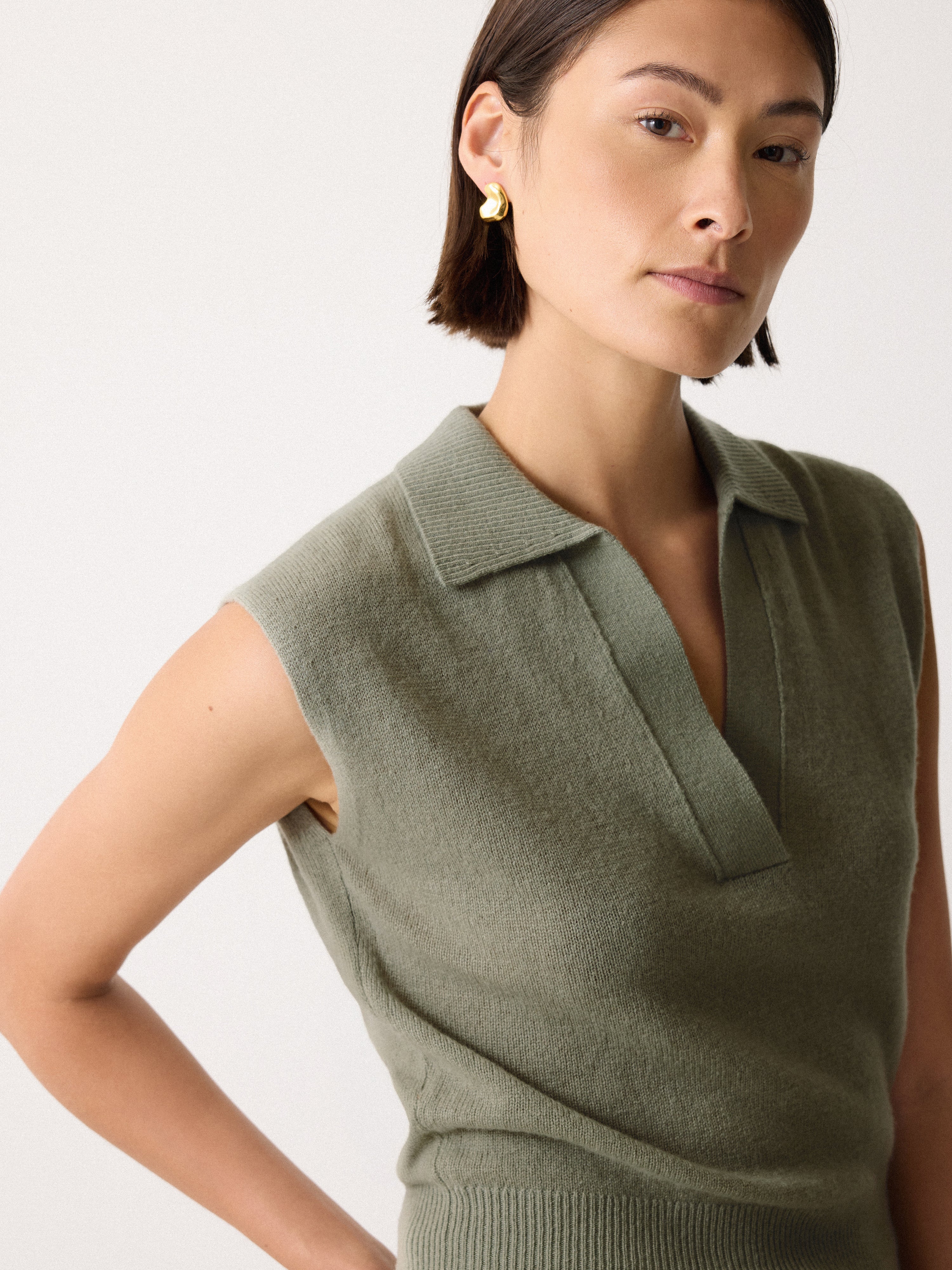 Wool Cashmere Blend Collar Top | Green – Jigsaw