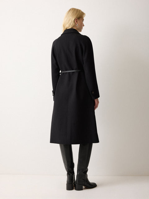 Wool Twill Belted Raglan Coat | Black – Jigsaw