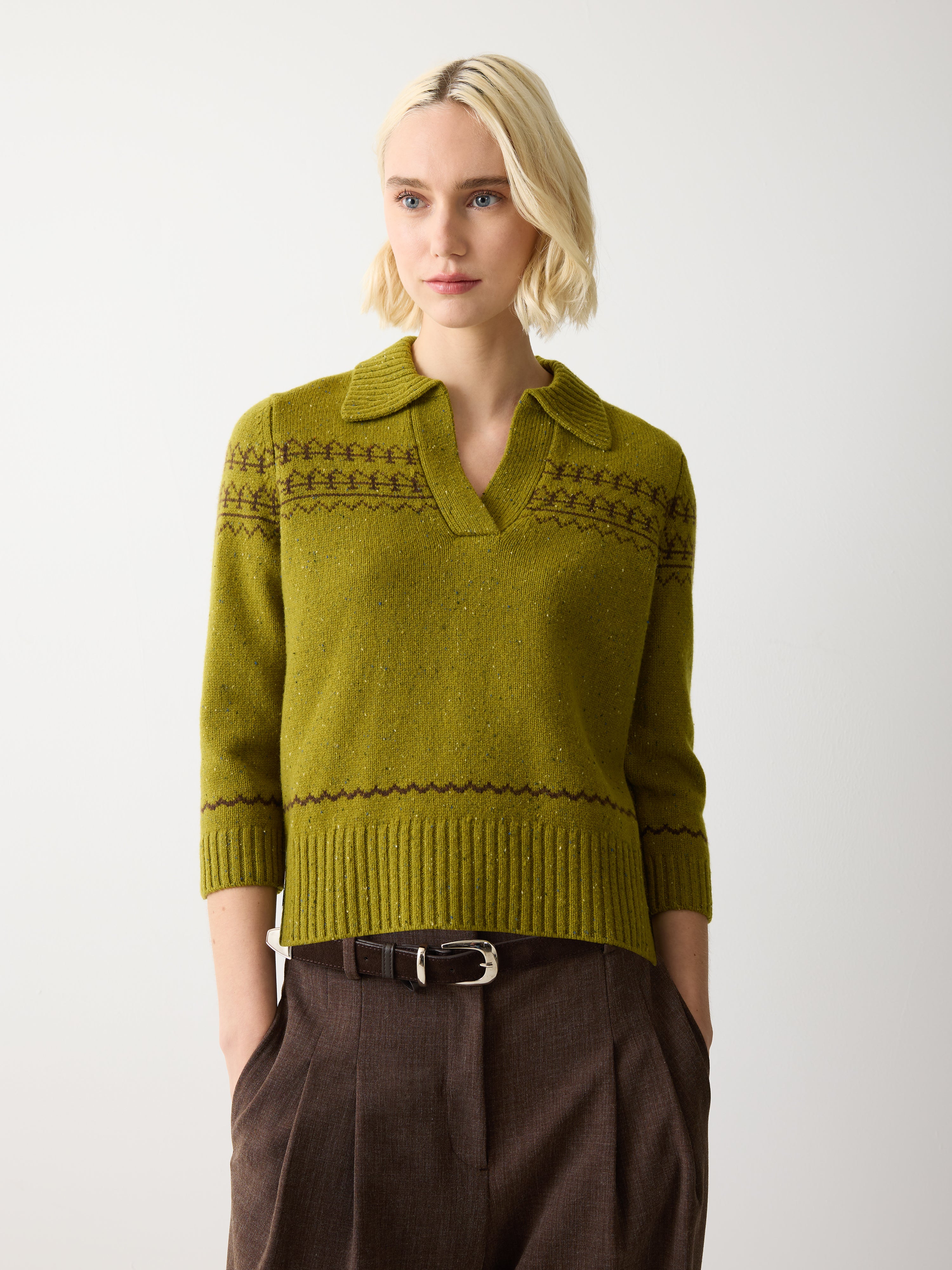 Donegal V Collar Top | Green – Jigsaw