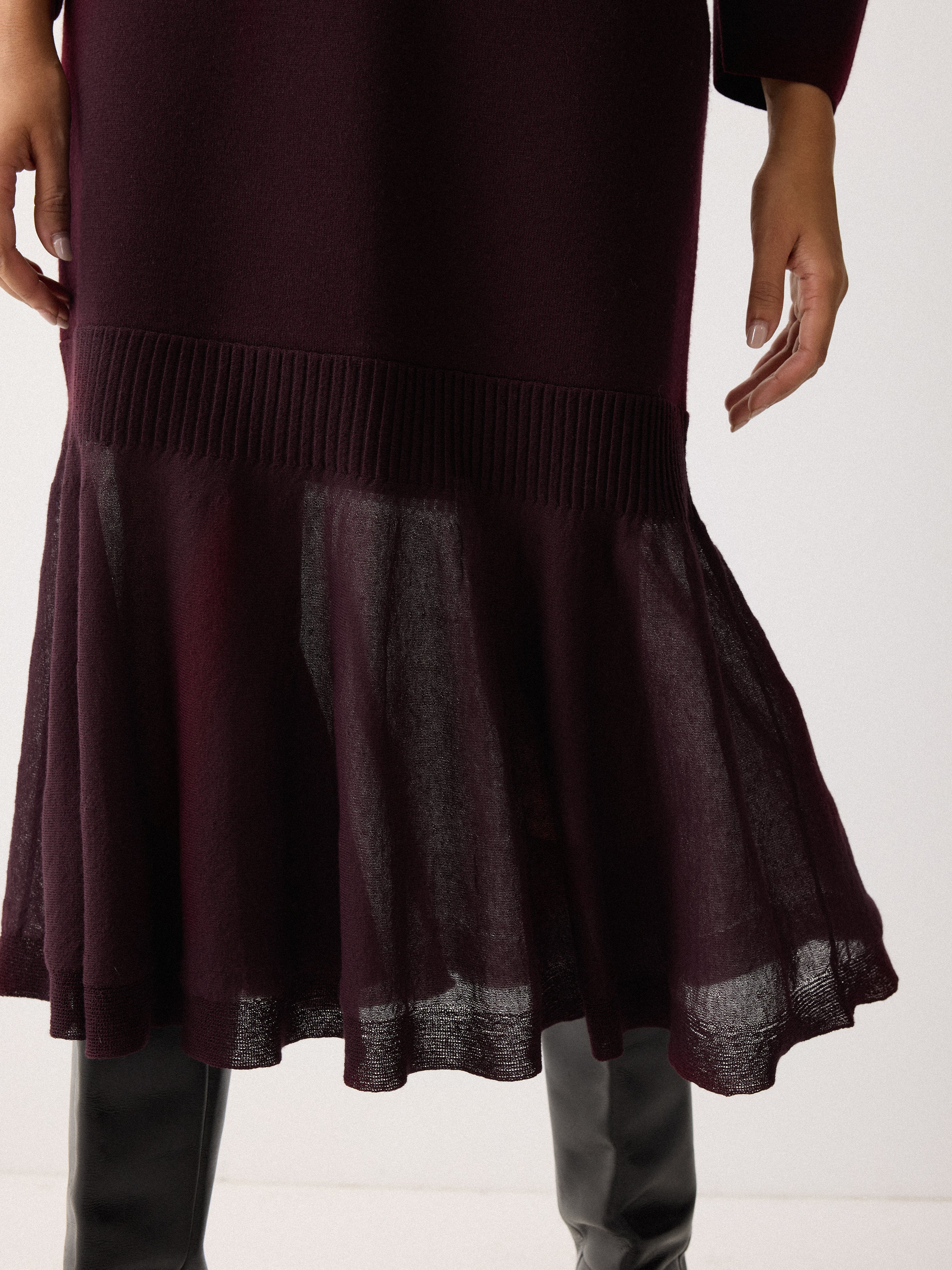 Sheer Panel Knit Dress | Burgundy – Jigsaw