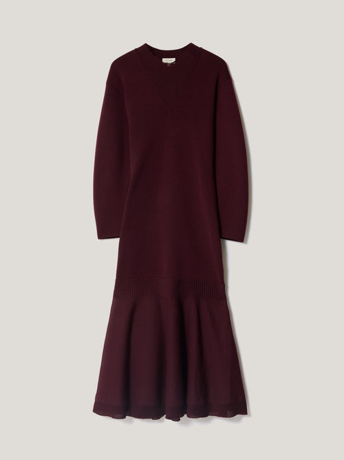 Sheer Panel Knit Dress | Burgundy – Jigsaw