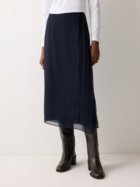 Silk Trim Layered Skirt | Navy – Jigsaw