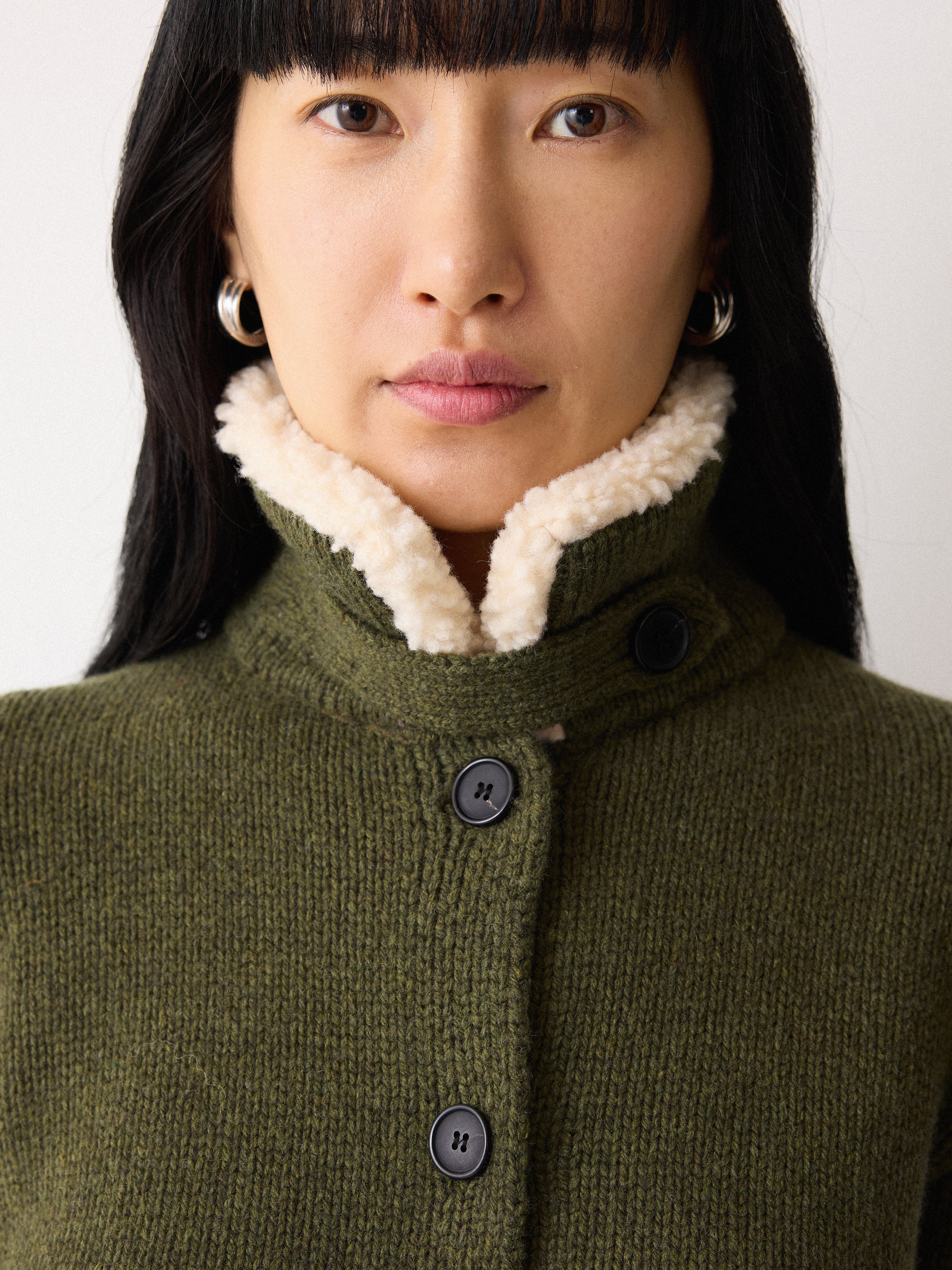 Sherpa Collar Cardigan | Khaki – Jigsaw