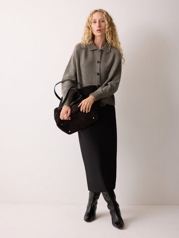 Wool Blend Collar Cardigan | Taupe – Jigsaw
