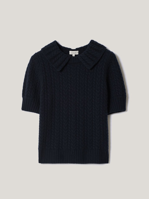 Cable Knit Collar T-Shirt | Navy – Jigsaw