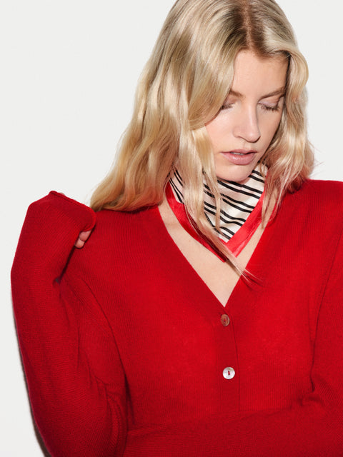 Merino Cashmere V Neck Cardigan | Red – Jigsaw