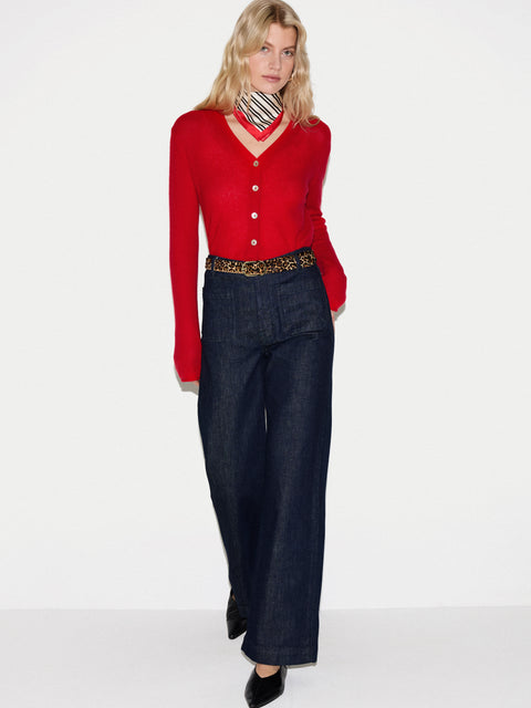 Merino Cashmere V Neck Cardigan | Red – Jigsaw