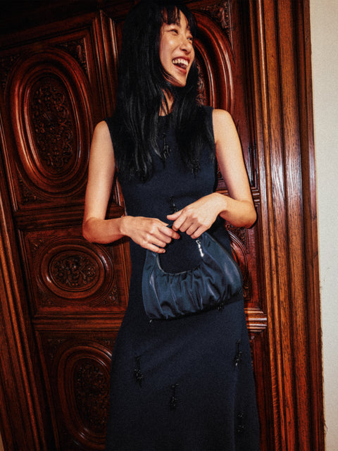 Pleated Satin Tay Bag | Navy – Jigsaw