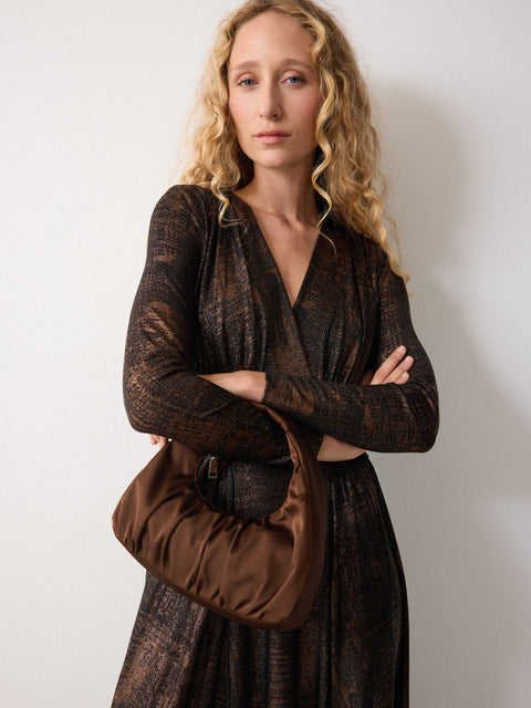 Pleated Satin Tay Bag | Brown – Jigsaw