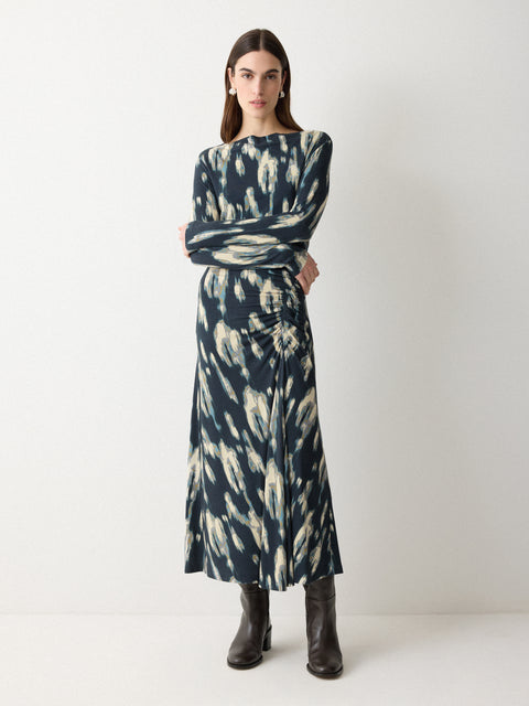 Ikat Ruched Jersey Dress | Blue – Jigsaw
