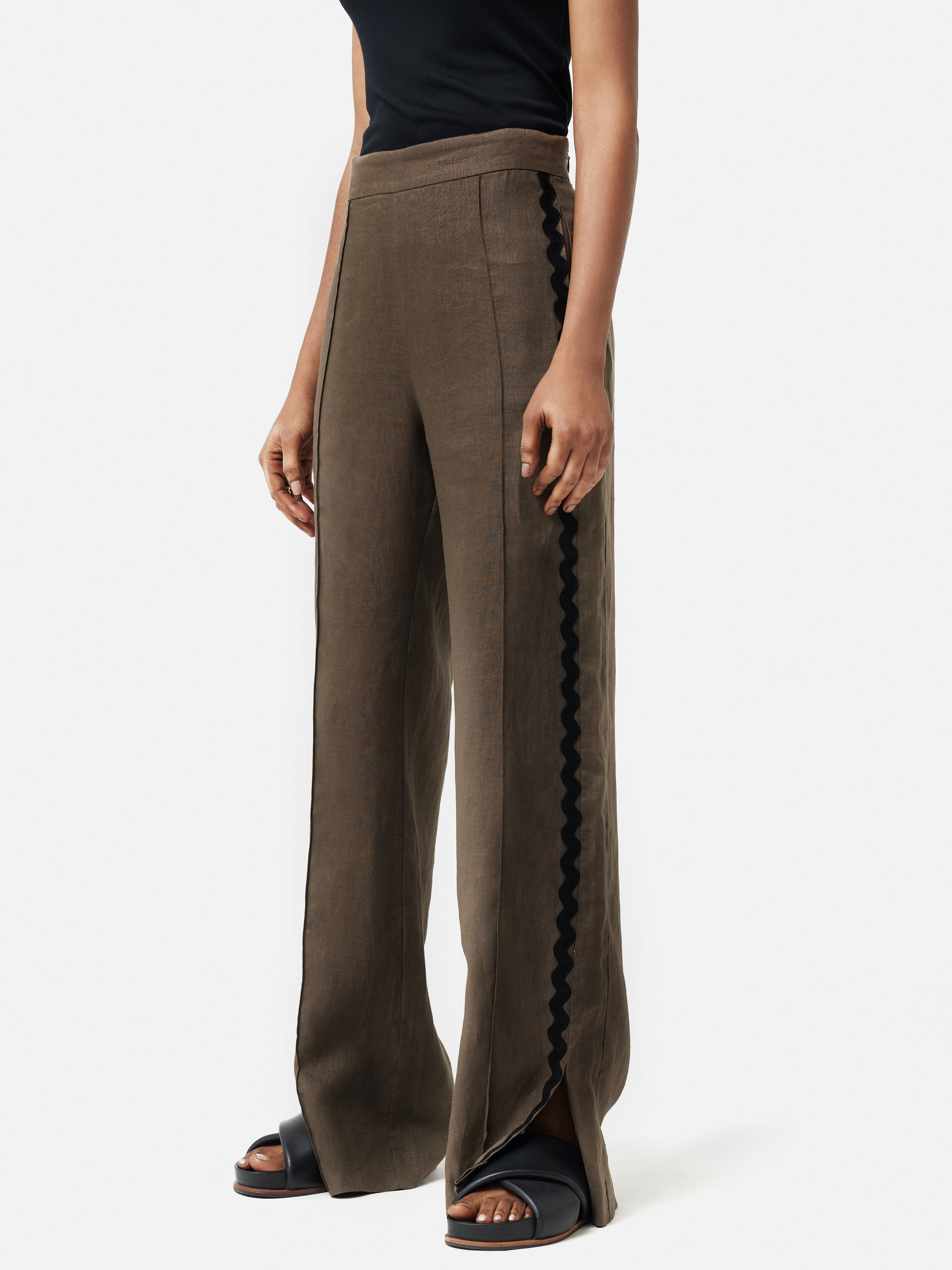 Linen Ric Rac Trouser | Khaki – Jigsaw