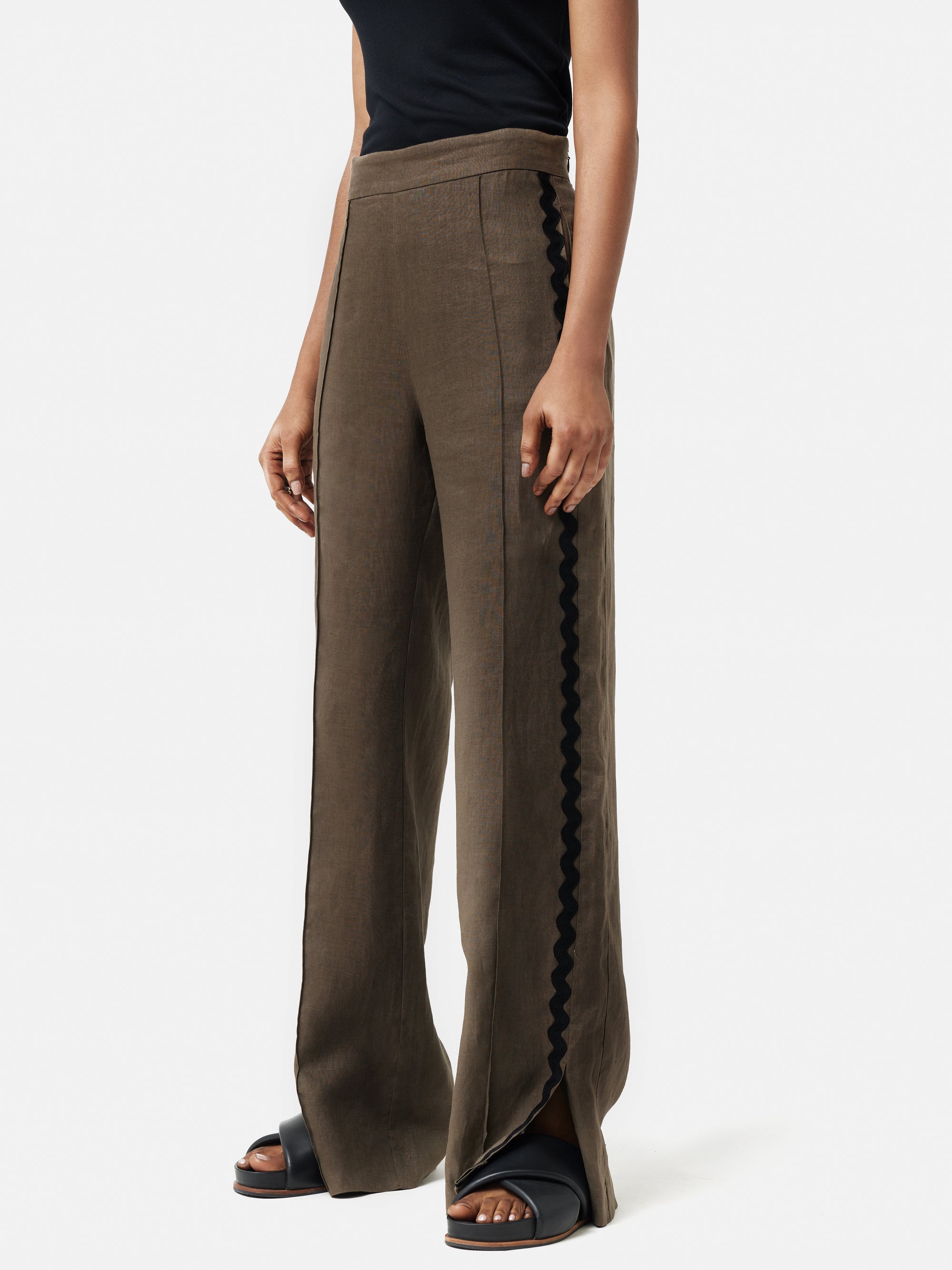 Linen Ric Rac Trouser | Khaki – Jigsaw