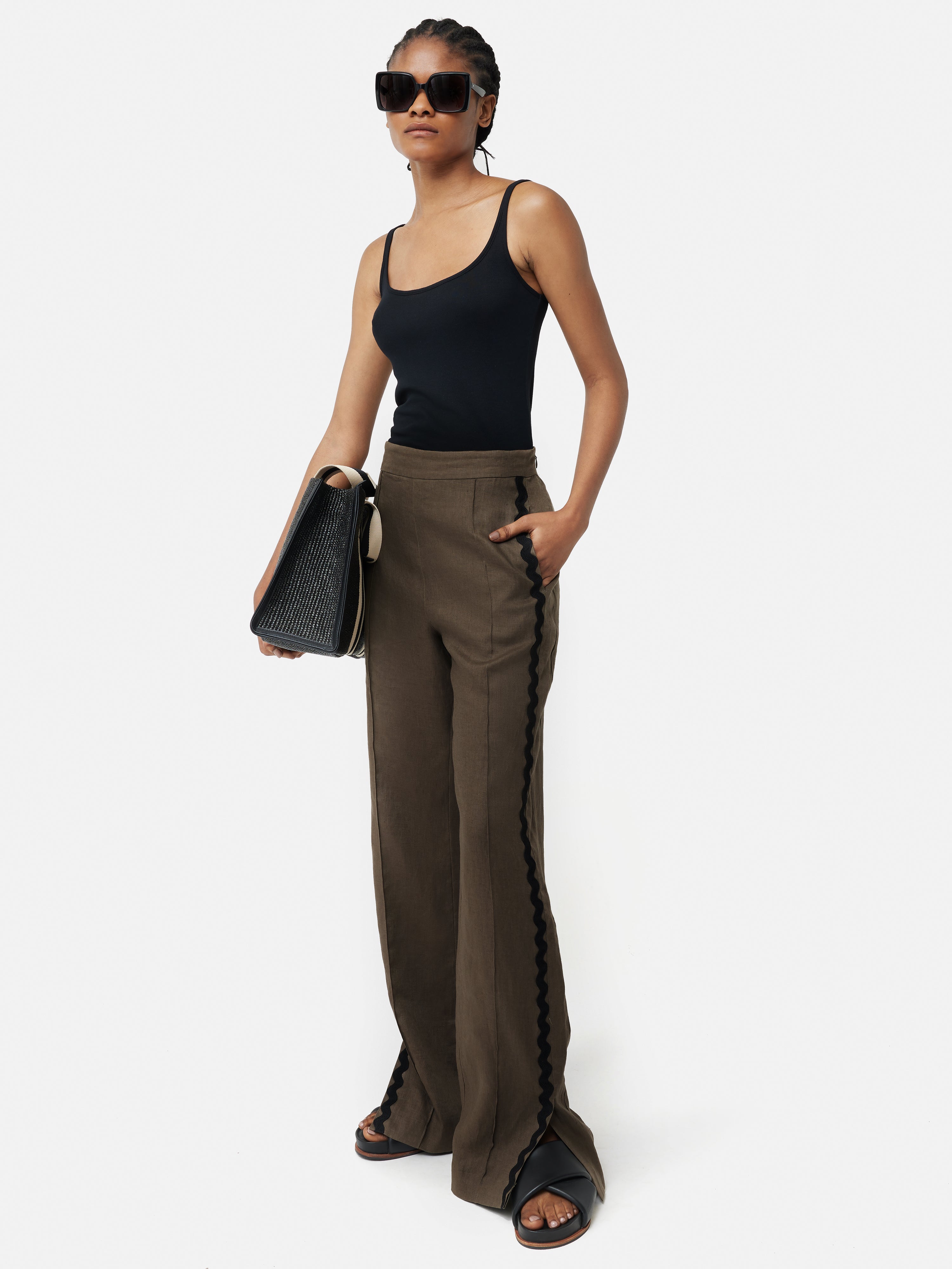 Linen Ric Rac Trouser | Khaki – Jigsaw